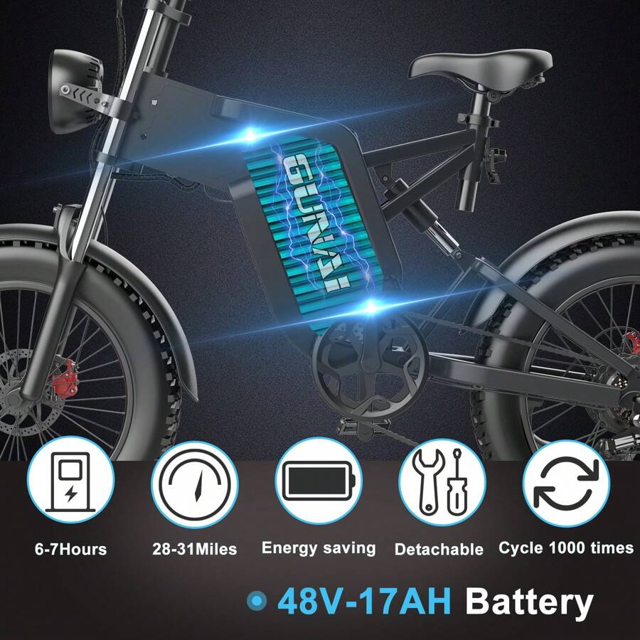 GUNAI MX25 Fat Tire Electric Bike, 20x4.0 Inch Electric Mountain Bike ...