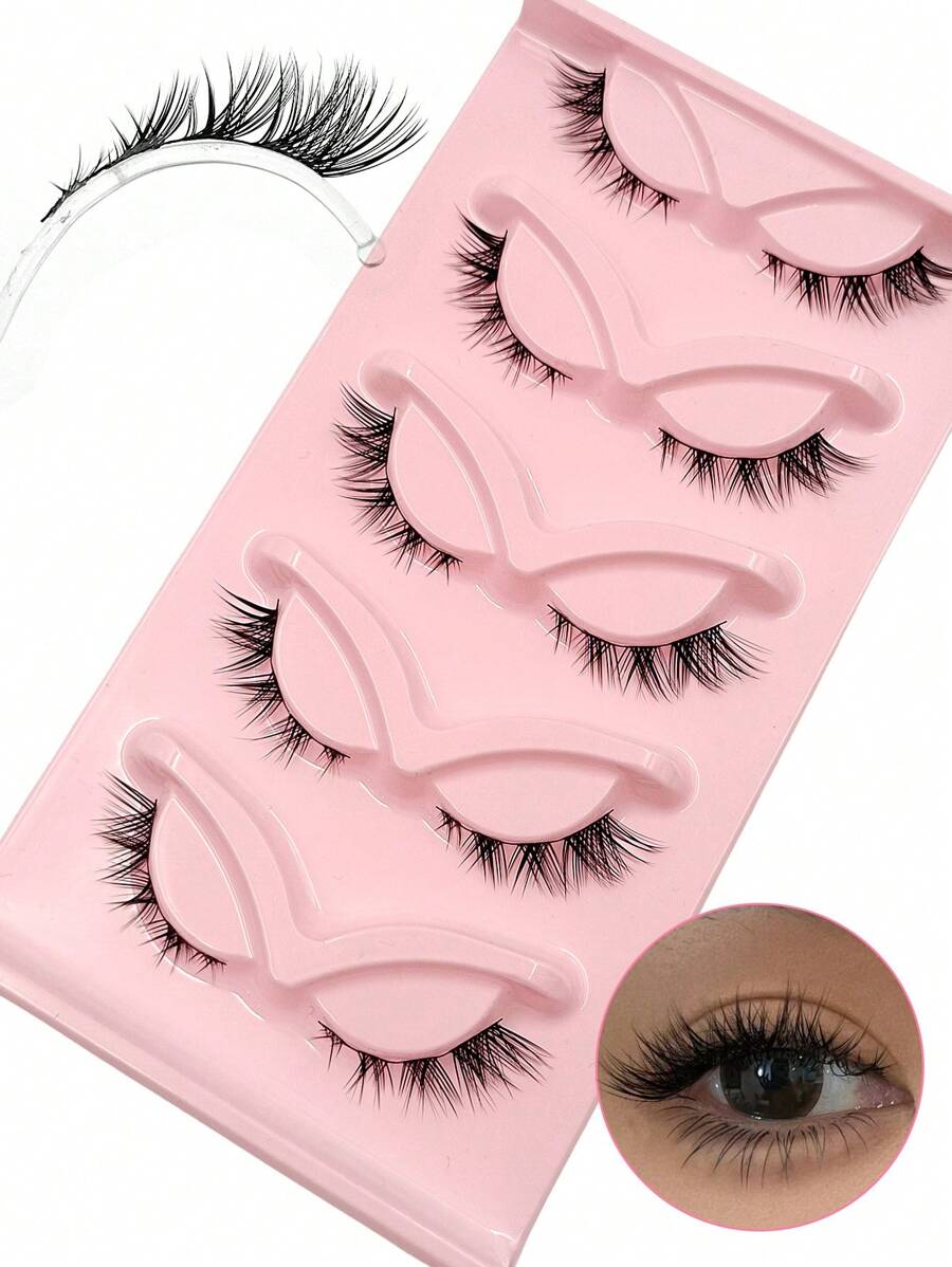 5 Pairs Full False Lashes Cat Eye Natural Look Tail Elongated Eyelashes ...