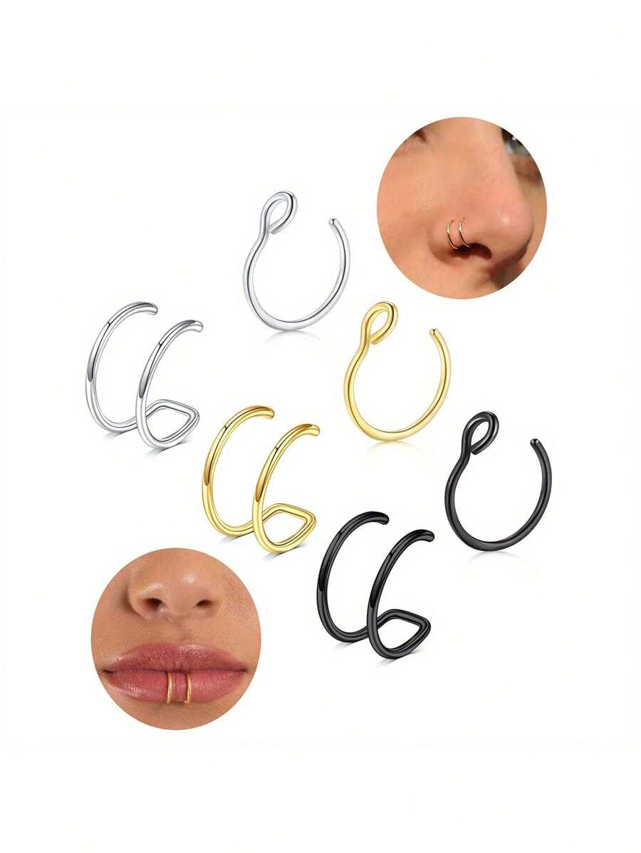 CIZME 2pcs Nose Stud Ring Pack 20G Stainless Steel Silvery Golden Black ...