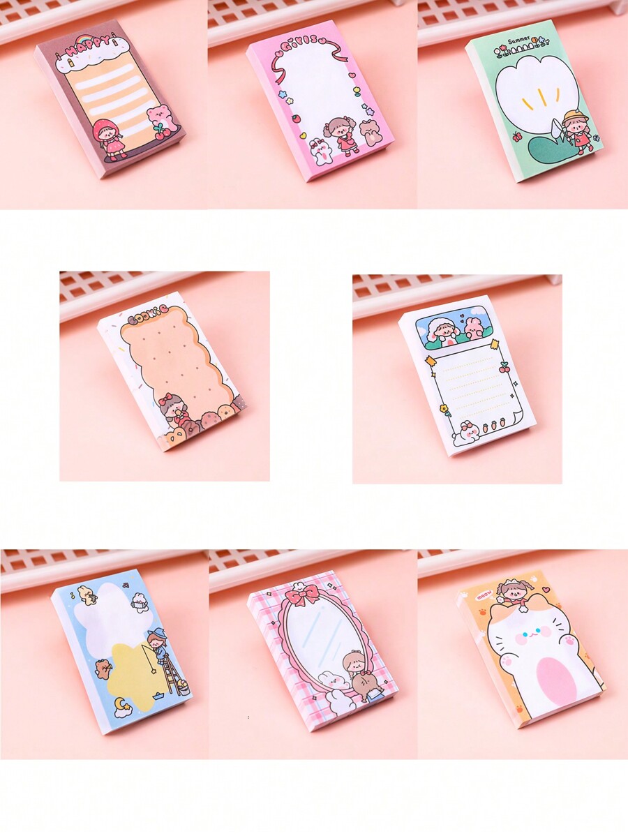 8pcs Cartoon Doodle Girl Sticky Notes Ins Girly Heart Memo Pad Student ...