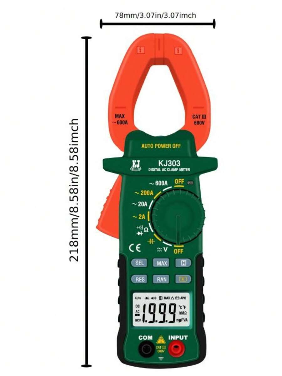 KJ303 Premium Digital Clamp Multimeter, Precise Measurement, Ohm, Diode ...