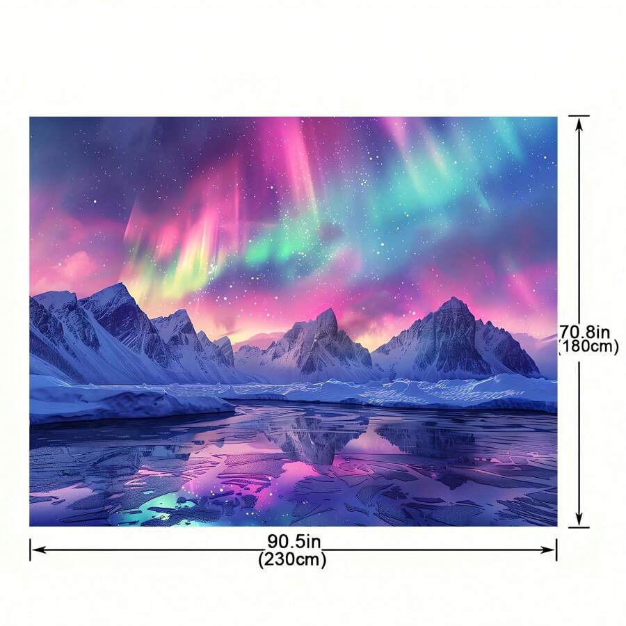 A Piece Of Fabric With Northern Lights Background, Arctic Snow Capped ...