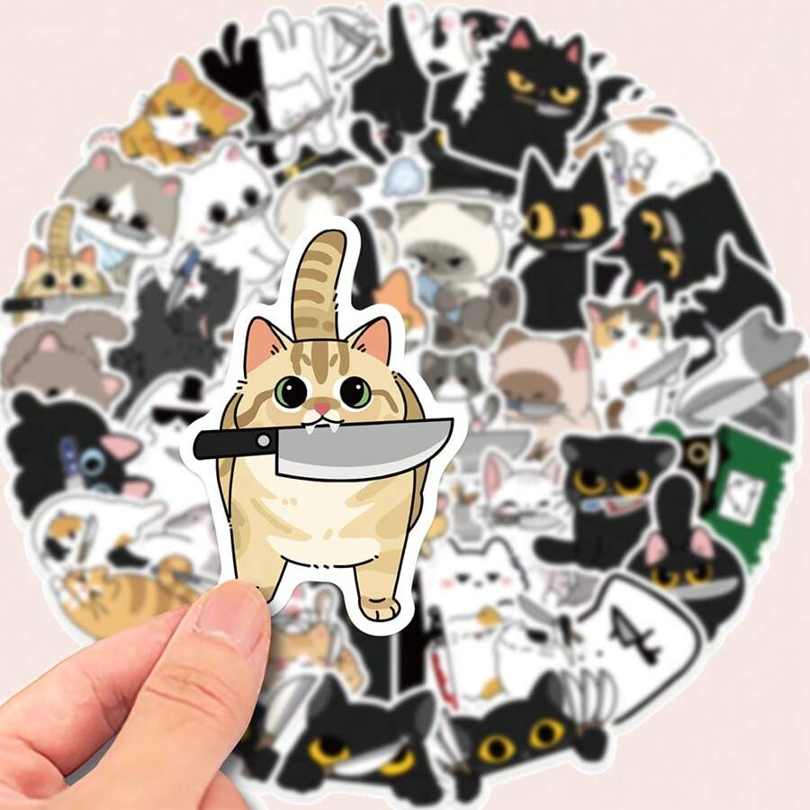 50pcs Cartoon Cat Graffiti Stickers, Personality Decoration For Guitar ...