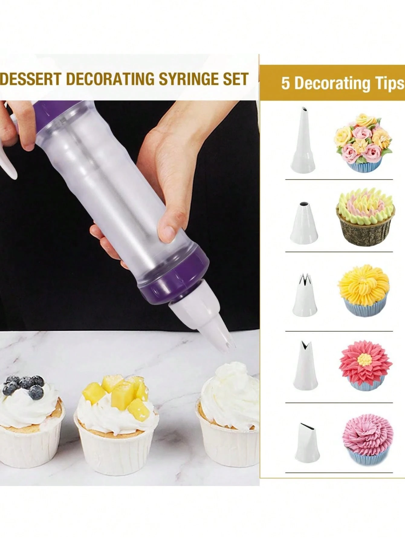Dessert Decorating Syringe Set, Icing Dispenser Tool, Dessert Decorator ...