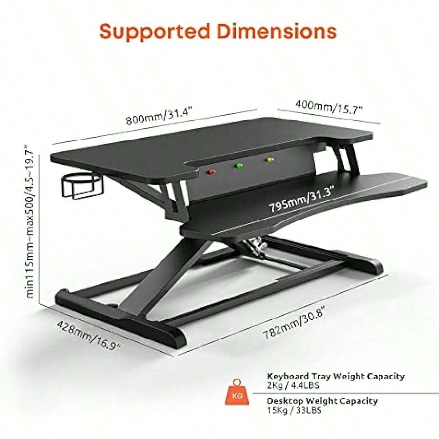 PUTORSEN Standing Desk Converter 32'' Dual Tiered Sit-Stand Desk Riser ...