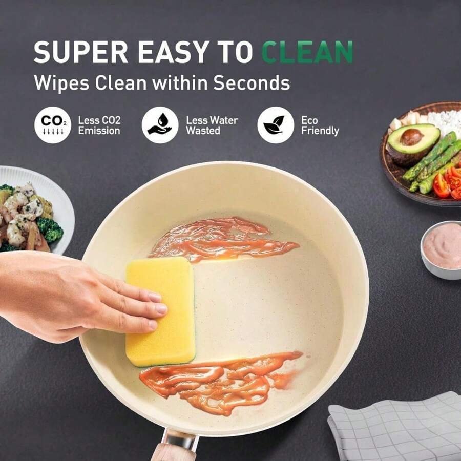 Kitchen Academy Induction Cookware Sets - 12 Piece Green Cooking Pan Set, Granite Nonstick Pots ...