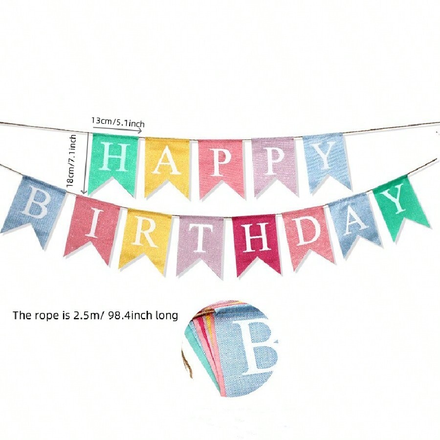 1pc Happy Birthday Banner, Colorful Reusable Imitated Burlap Birthday ...