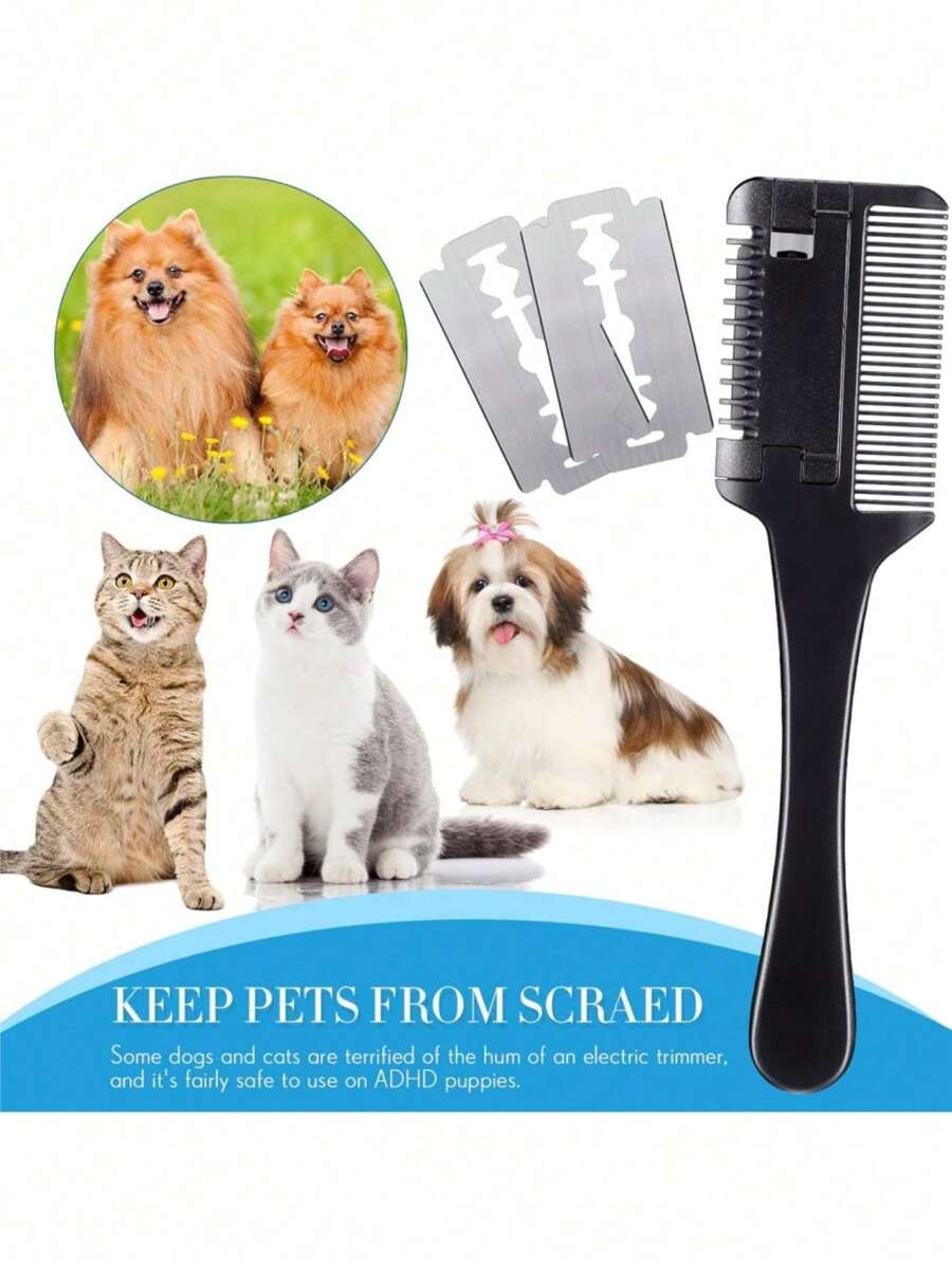 Pet Razor Comb With 10 Replacement Blades, 2-In-1 Dog & Cat Hair ...
