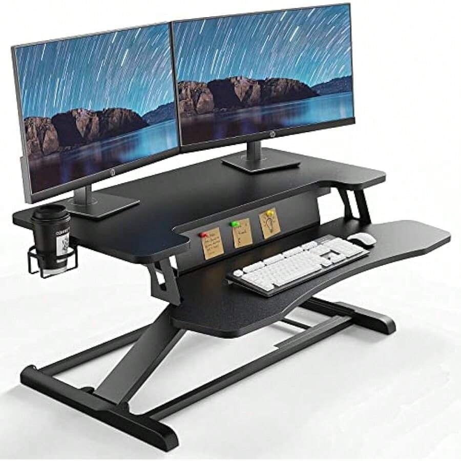 PUTORSEN Standing Desk Converter 32'' Dual Tiered Sit-Stand Desk Riser ...