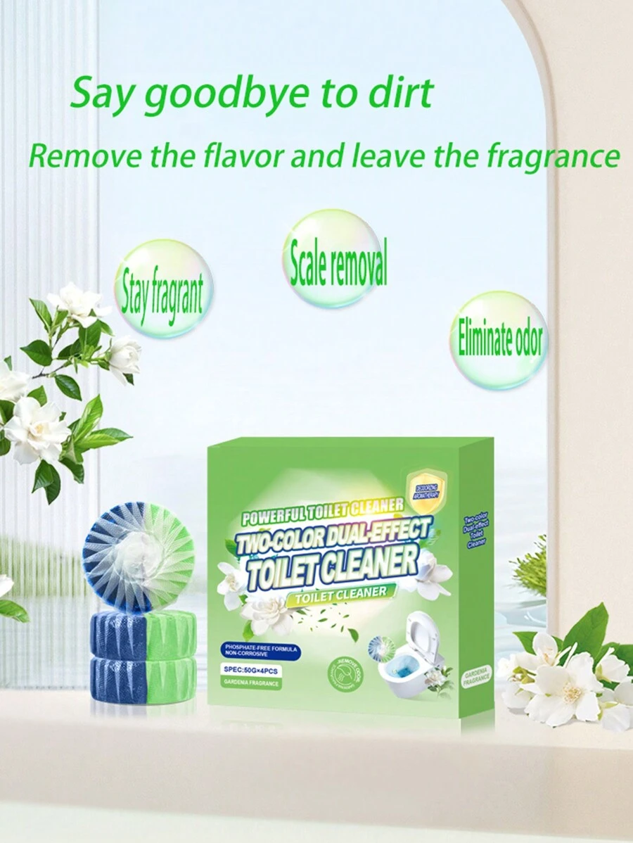 1 Box Of 4 Toilet Cleaning Blocks, Jasmine Scented, Long Lasting Toilet ...