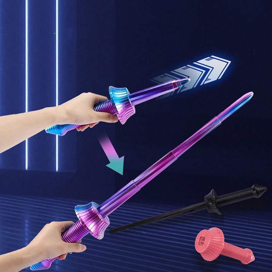 1pc Telescopic Sword Gravity Radish Spiral Sword Decompression Toy Luminous Sword Automatic ...