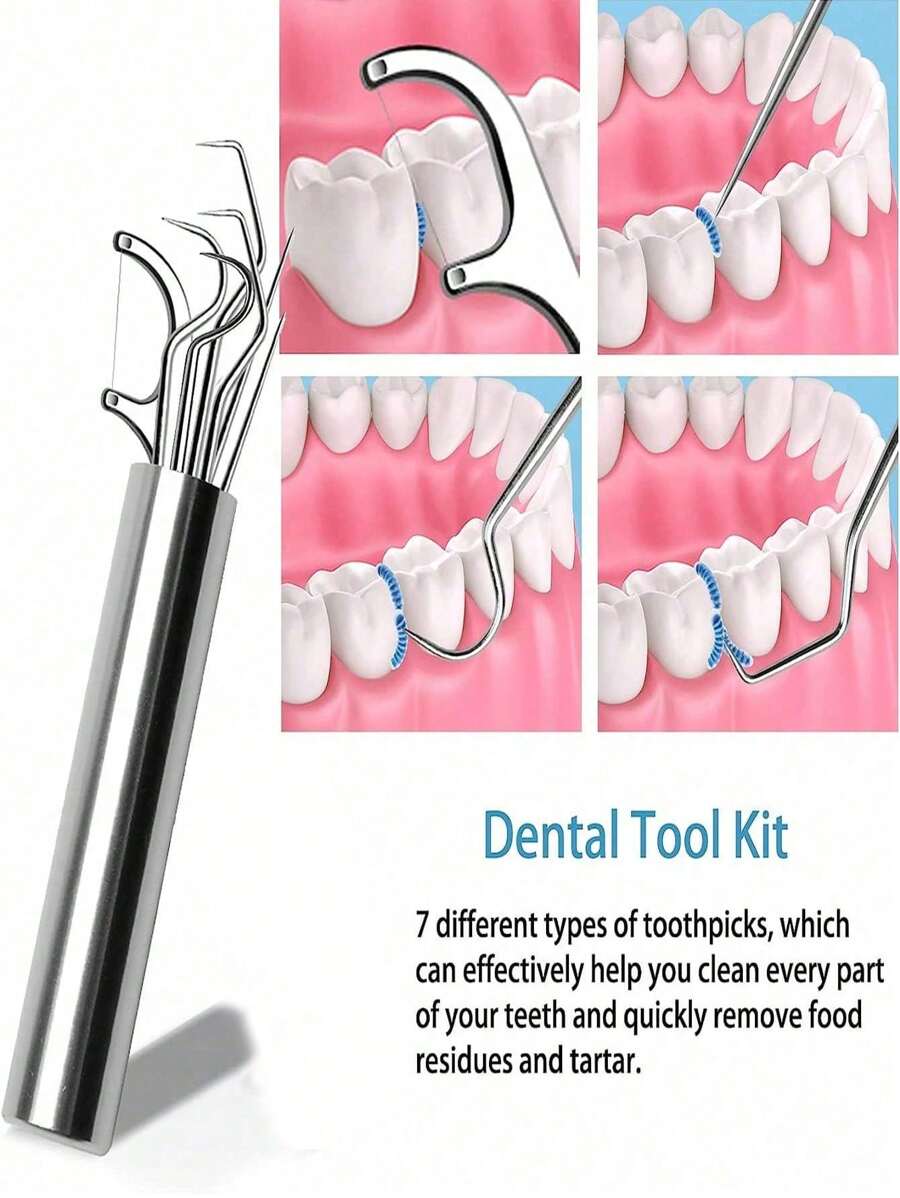 7-Piece Professional Dental Cleaning Kit: Reusable Stainless Steel ...