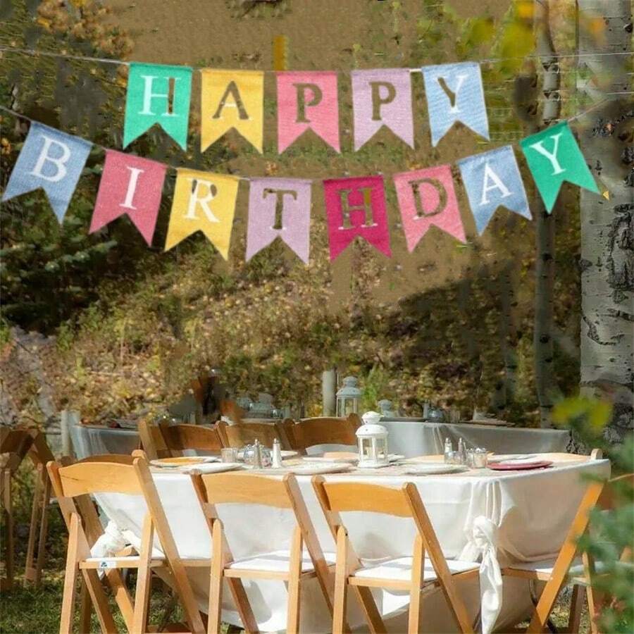 1pc Happy Birthday Banner, Colorful Reusable Imitated Burlap Birthday Banner, Hanging Dovetail ...