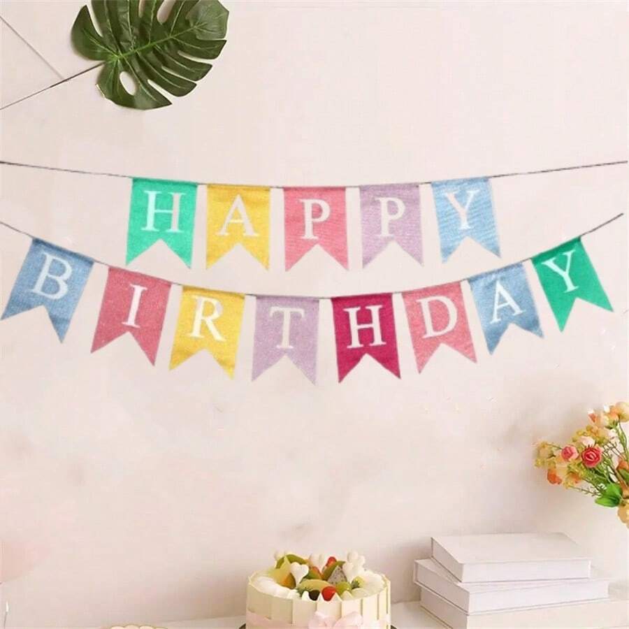 1pc Happy Birthday Banner, Colorful Reusable Imitated Burlap Birthday ...