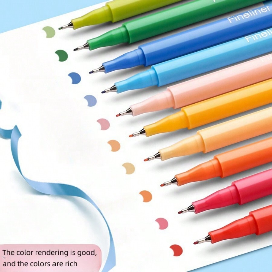 10pcs/Set Colorful Fineliner Pens, Fiber Tip Medium Point Neutral Pens ...