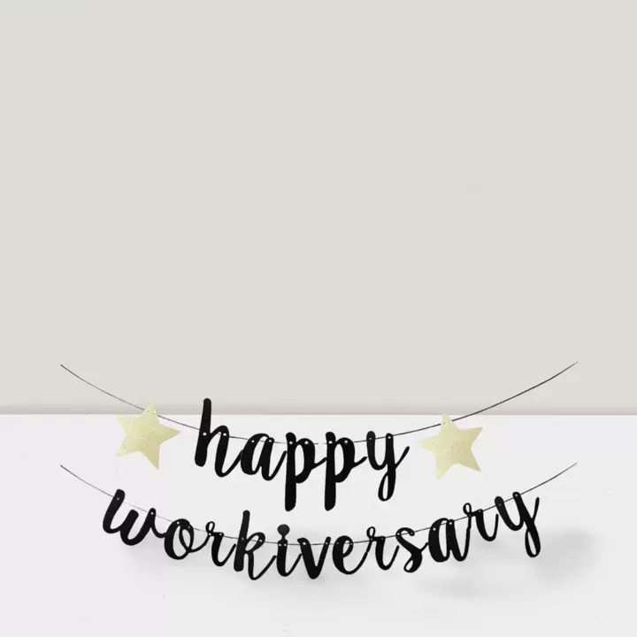 Happy Workiversary Banner - Gold Black Paper Sign For Work Anniversary ...