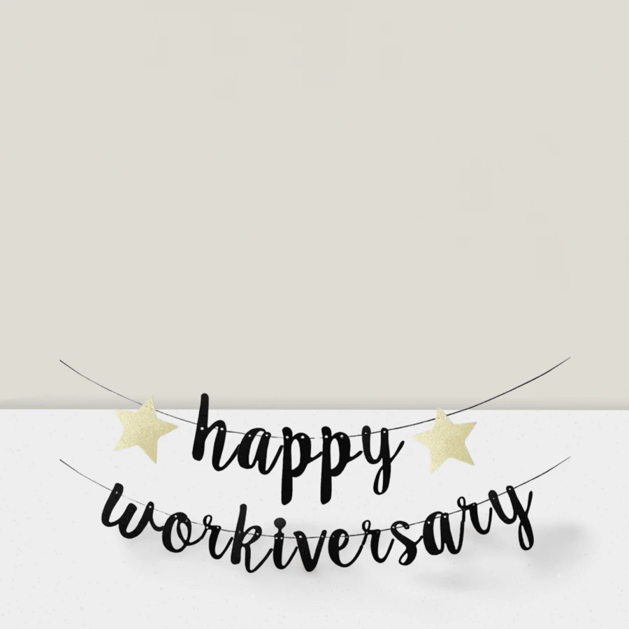 Happy Workiversary Banner - Gold Black Paper Sign For Work Anniversary ...