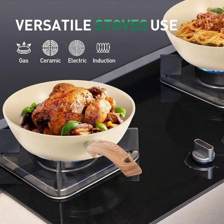 Kitchen Academy Induction Cookware Sets - 12 Piece Green Cooking Pan Set, Granite Nonstick Pots ...