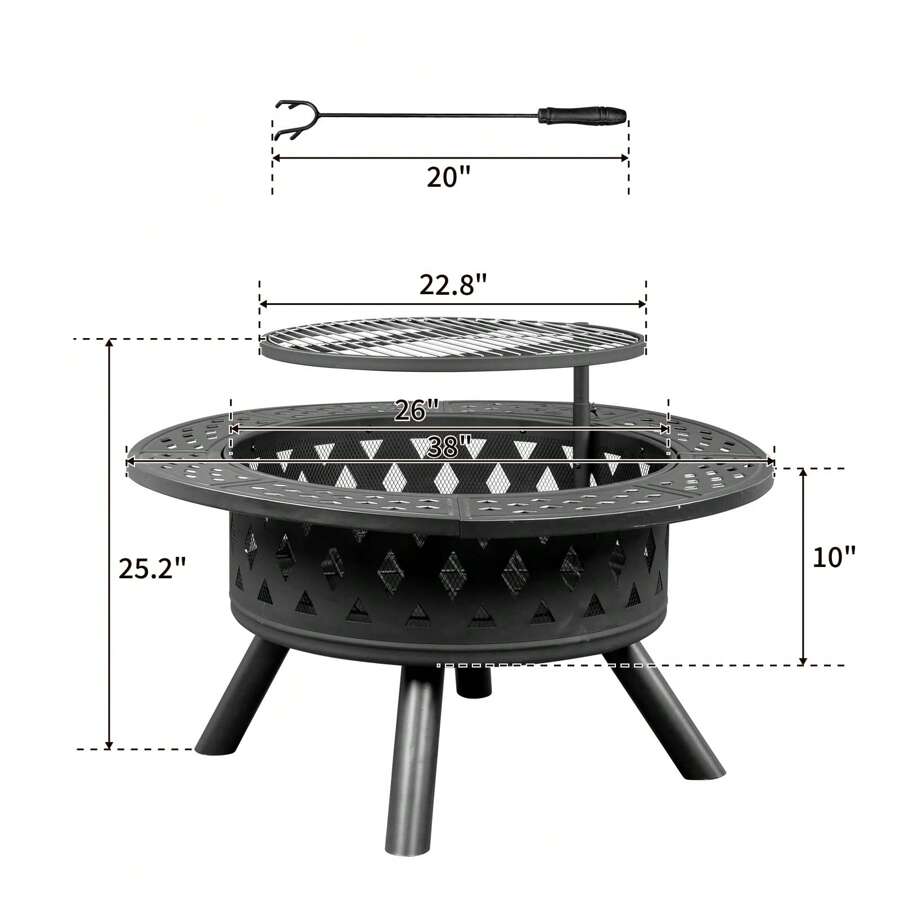 Outdoor Metal Fire Pit With Cooking Grates, For Backyard Bonfire Patio ...