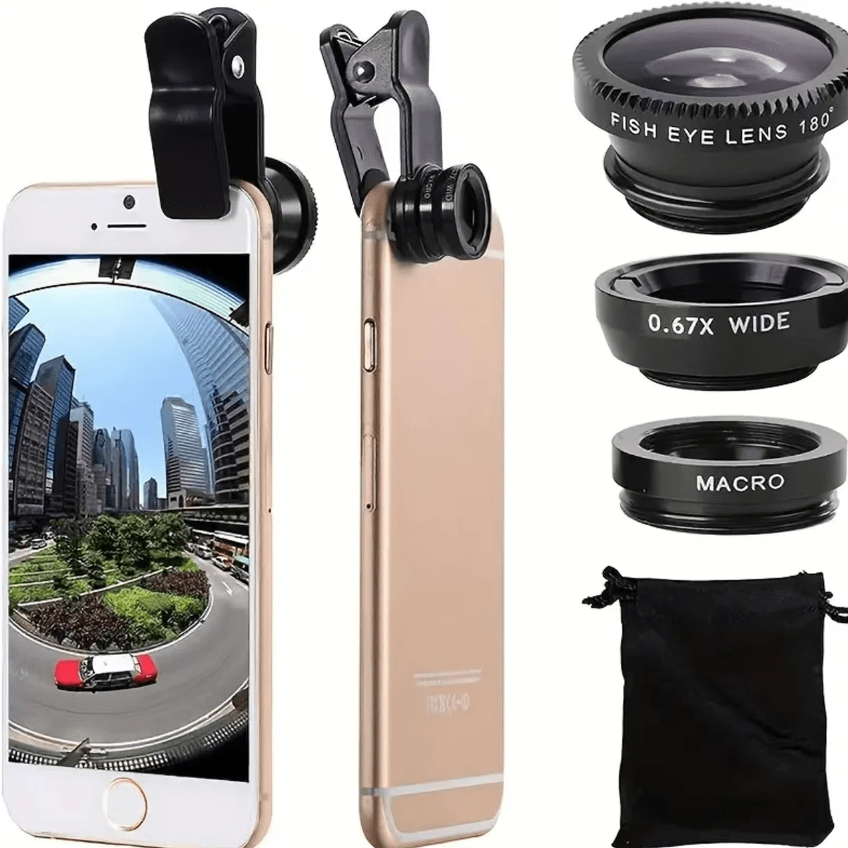 1 Set 3-In-1 Clip-On Fish Eye, Wide Angle And Macro Lens Kit For Smartphone Camera, Manual Focus ...