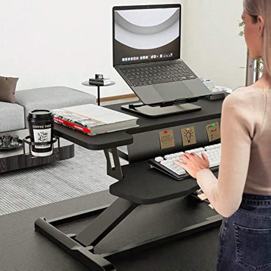 PUTORSEN Standing Desk Converter 32'' Dual Tiered Sit-Stand Desk Riser ...