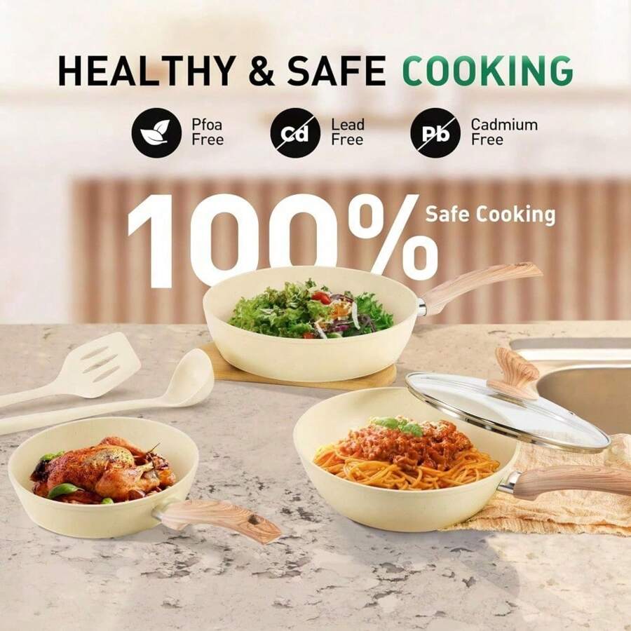 Kitchen Academy Induction Cookware Sets - 12 Piece Green Cooking Pan Set, Granite Nonstick Pots ...