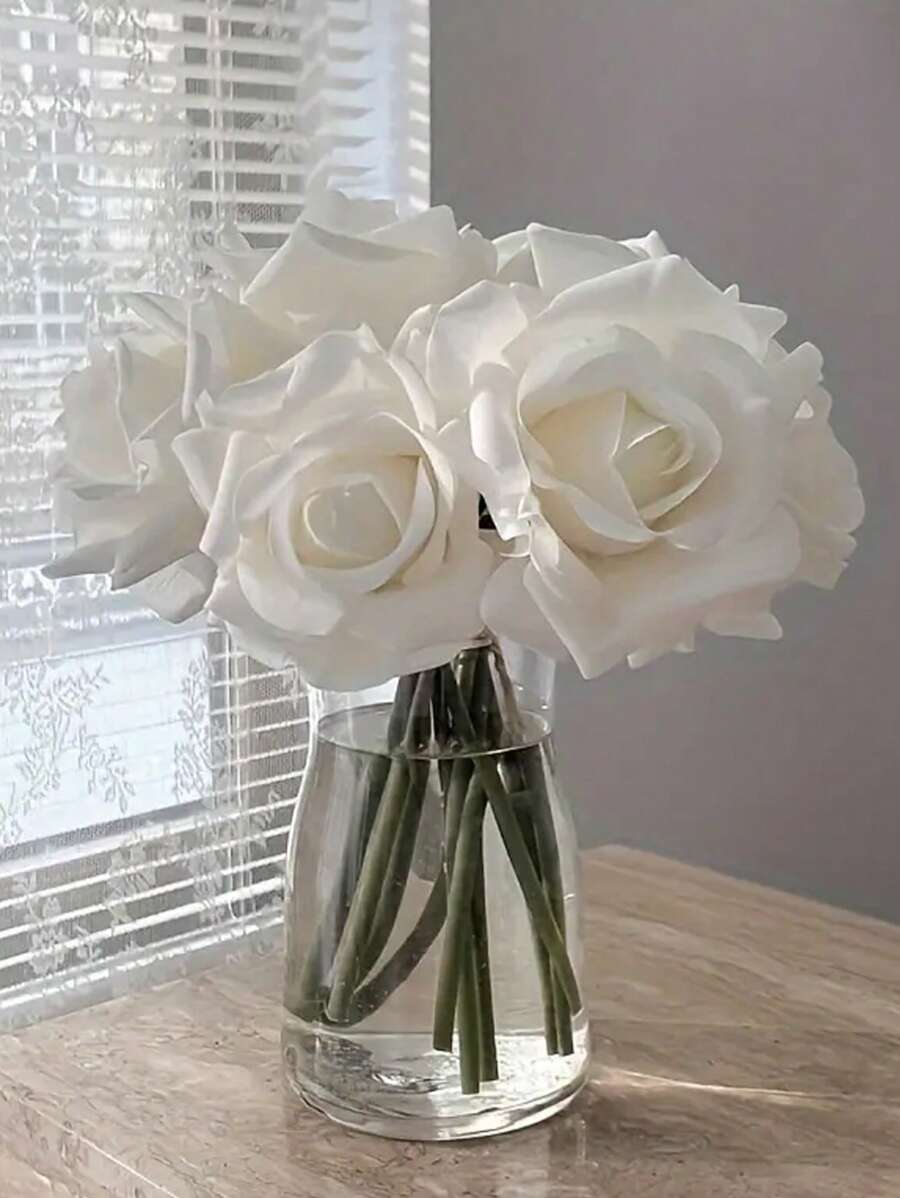 5pcs/Bundle Real Touch Curling Rose Artificial Flowers, Moisturizing ...