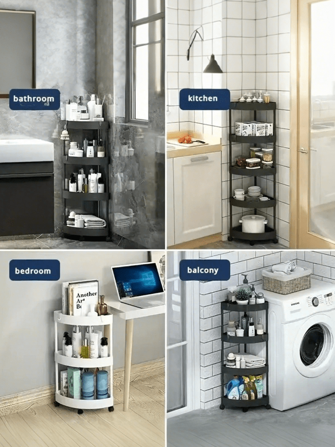 Corner Bathroom Rack On Wheels - Multi-Level Removable Freestanding ...