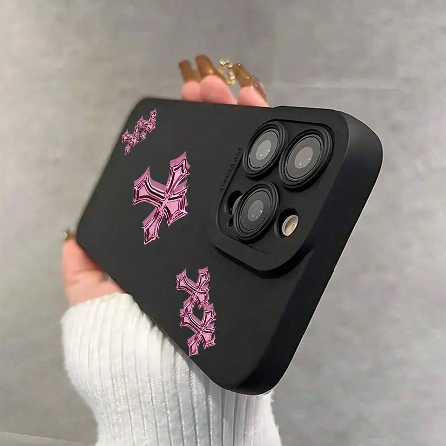 Fashion Punk Pink Cross & Magic Pattern Black Soft TPU Shockproof ...