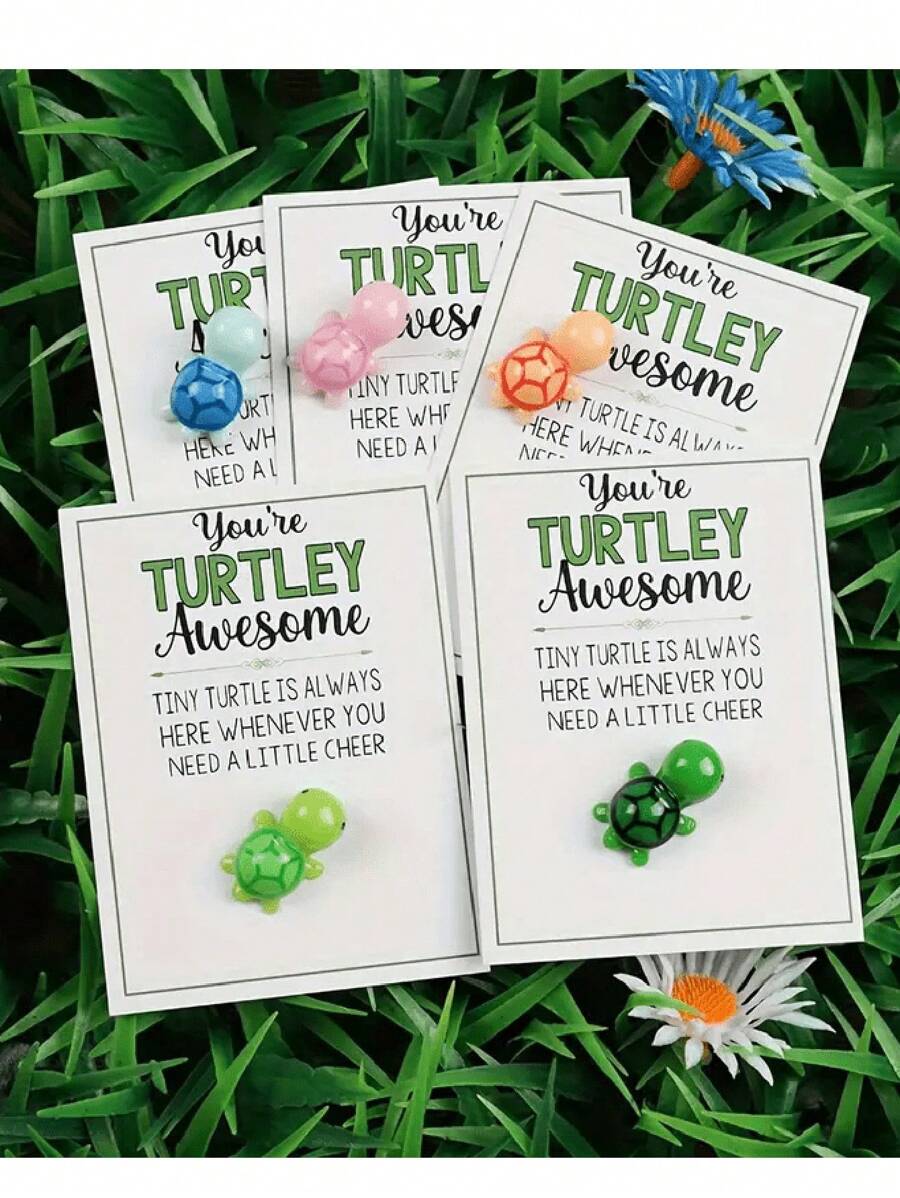 5pcs Turtle Charm Greeting Cards - Inspirational Quotes, Lucky Tiny ...