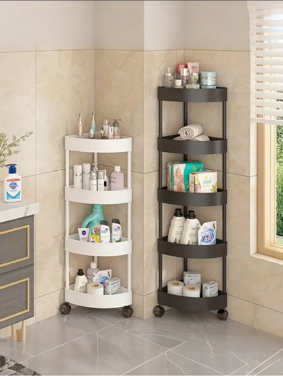Corner Bathroom Rack On Wheels - Multi-Level Removable Freestanding ...