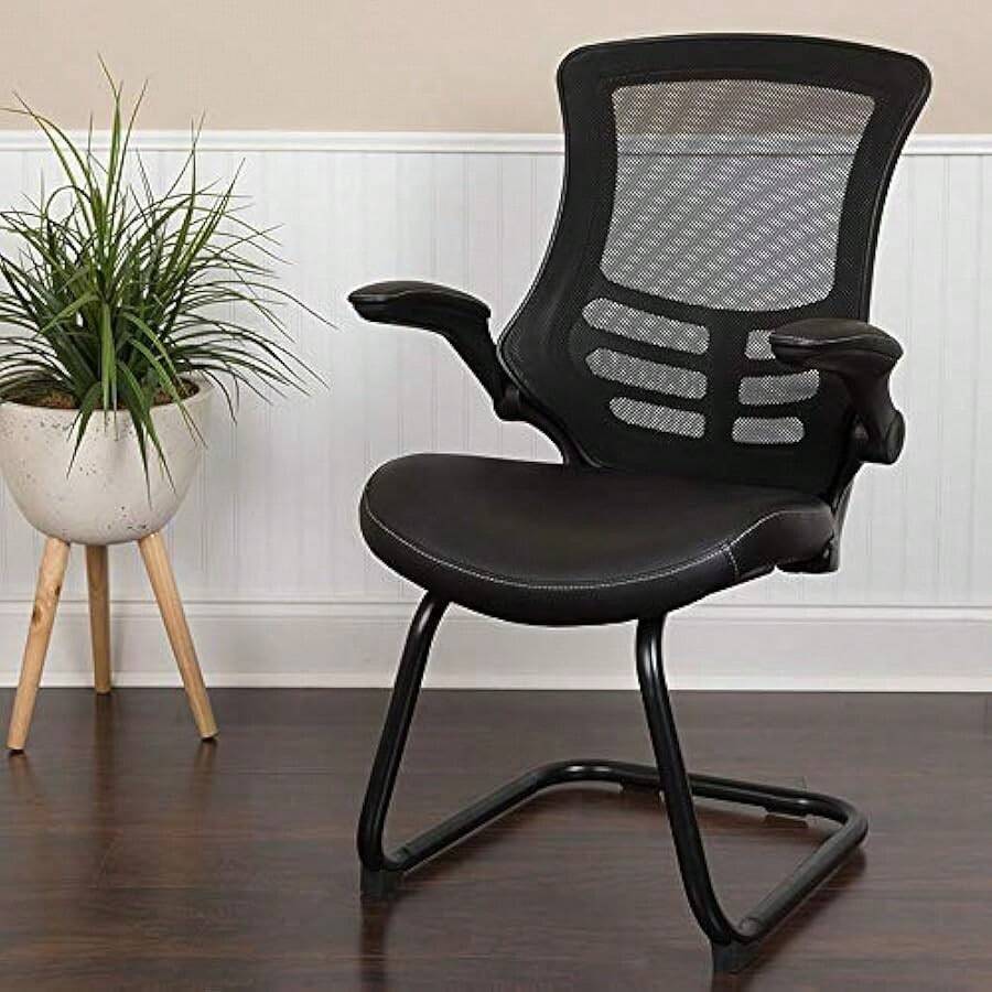 Flash Furniture Kelista Black Mesh Sled Base Side Reception Chair With ...
