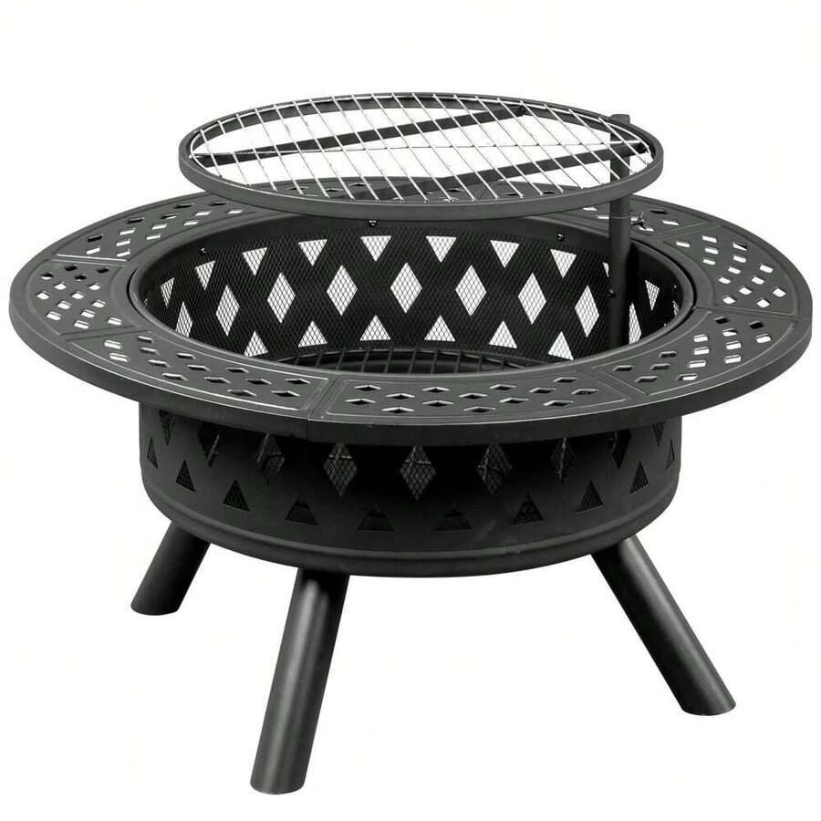 38" Fire Pit Stove Table Backyard Heater Patio Fire Pit With BBQ Grill ...