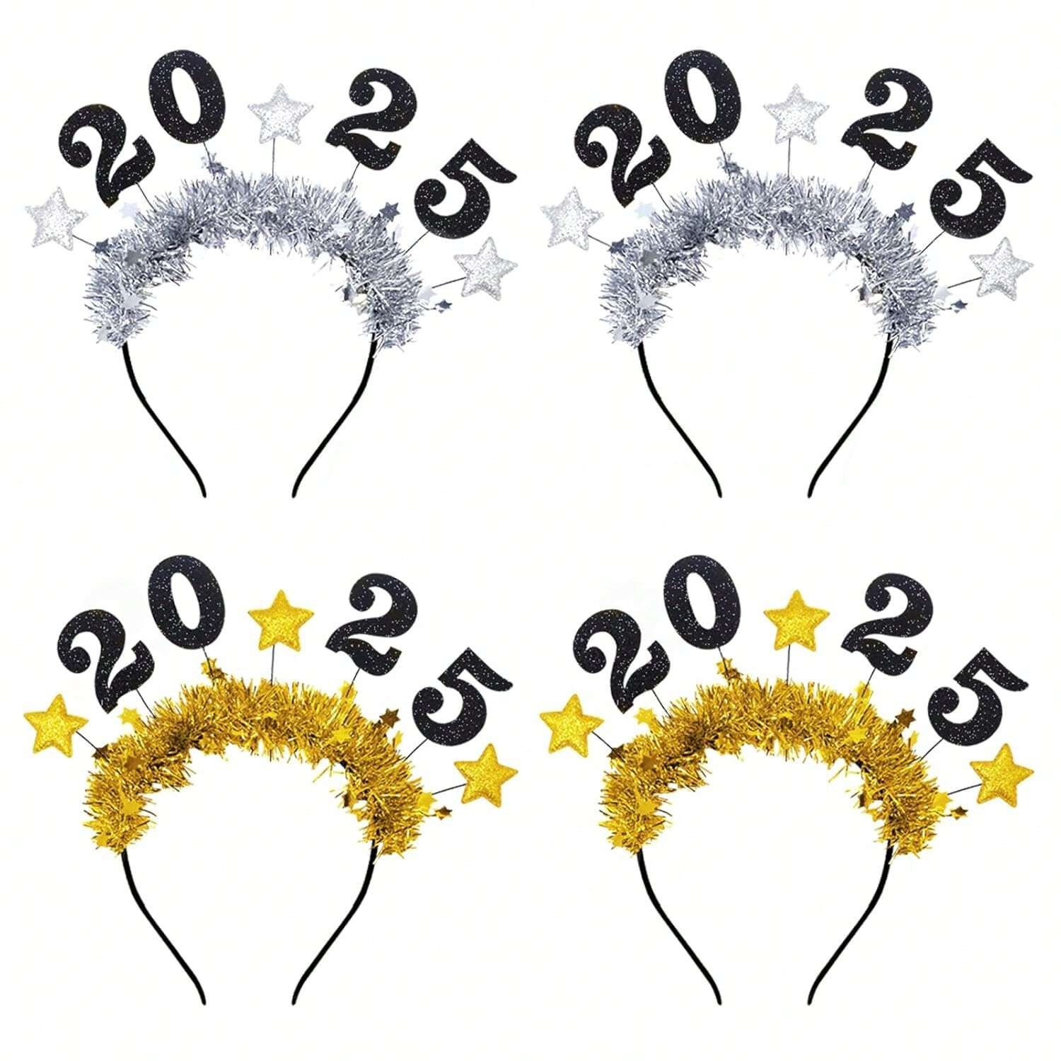 4 Pieces Happy New Year Headband Crown For Women Men, Gold Silver ...