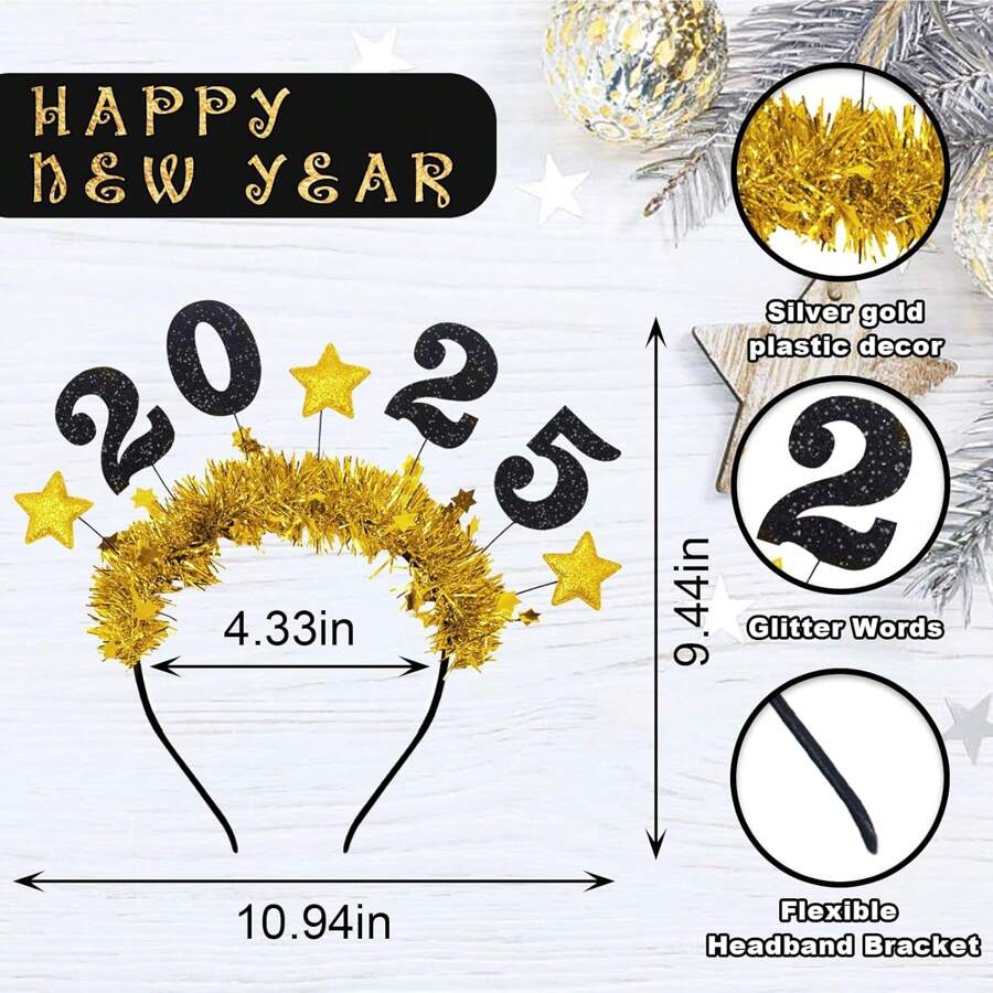 4 Pieces Happy New Year Headband Crown For Women Men, Gold Silver ...