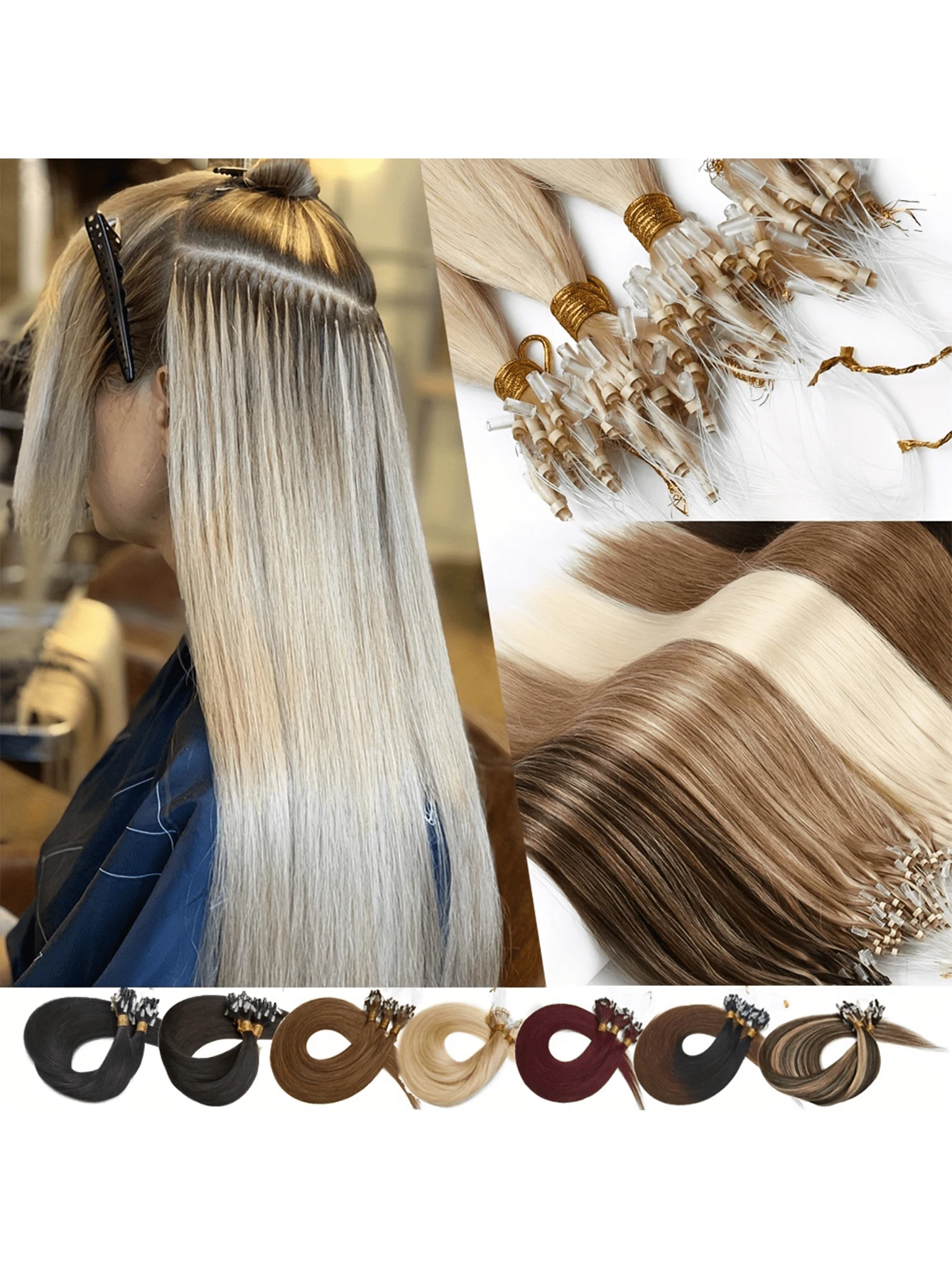 50 Strands Micro Loop Hair Extensions Platinum Blonde 14-22inch ...