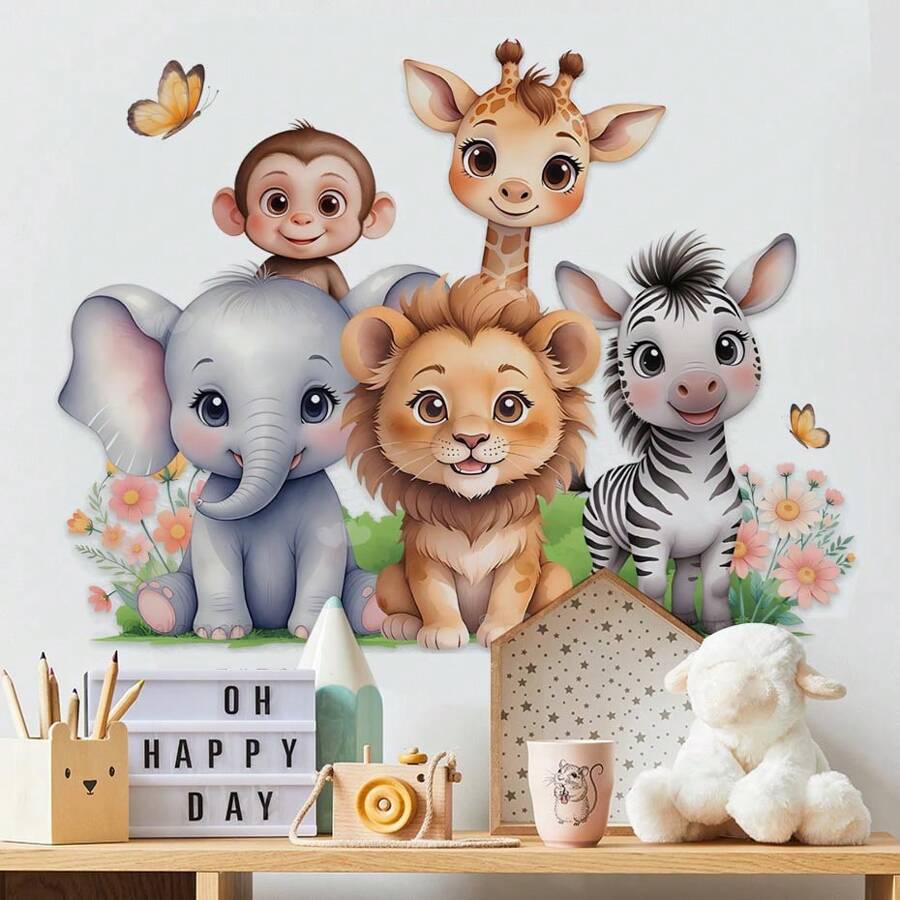 Animals Wall Decals, Cute Wall Stickers For Baby Kids, Jungle Theme ...