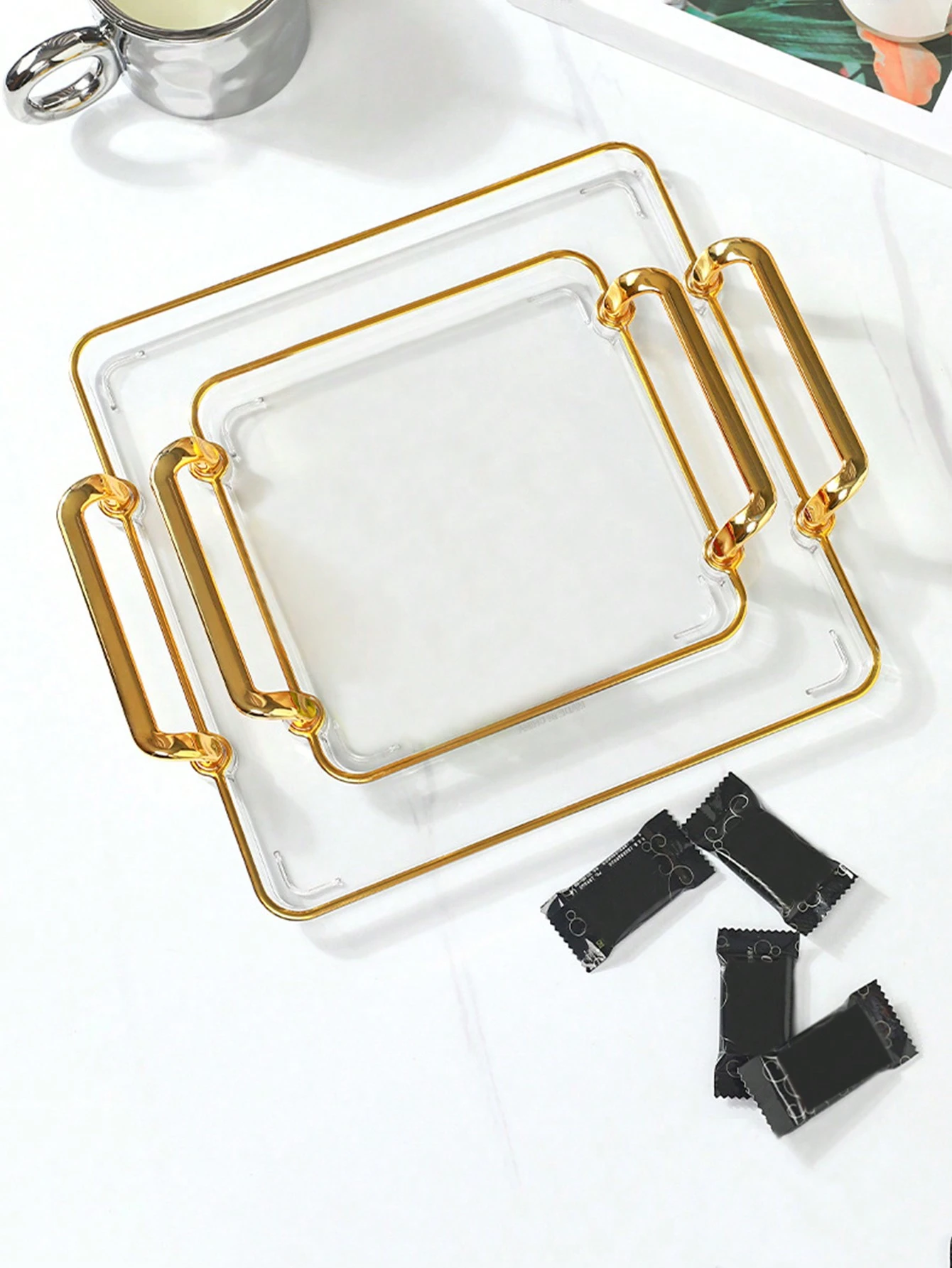1pc Decorative Trays, Square Or Round Lightweight Elegant Drink Holder ...