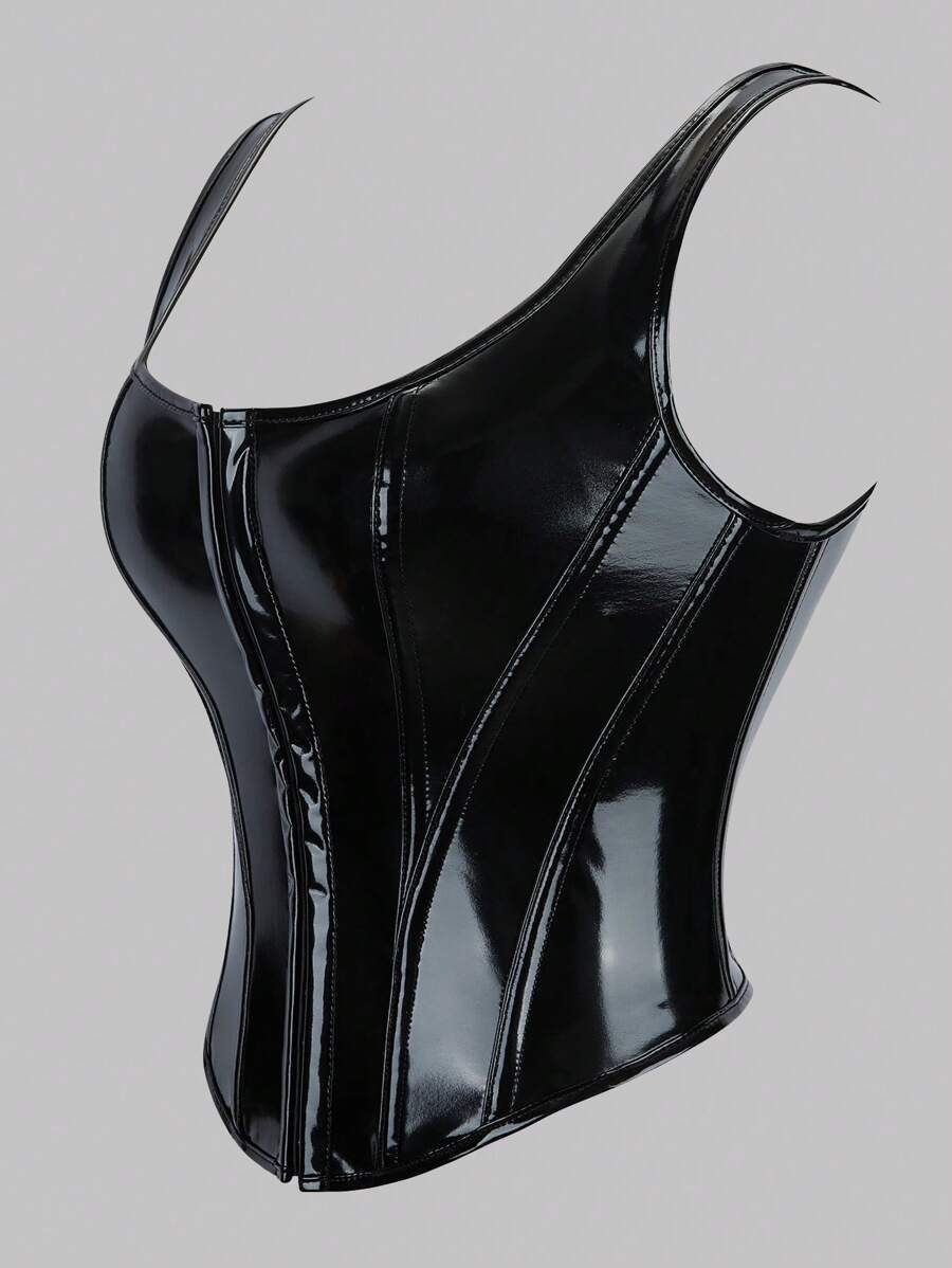 1pc Women's European & American Sexy Shiny PU Leather Solid Color Punk ...