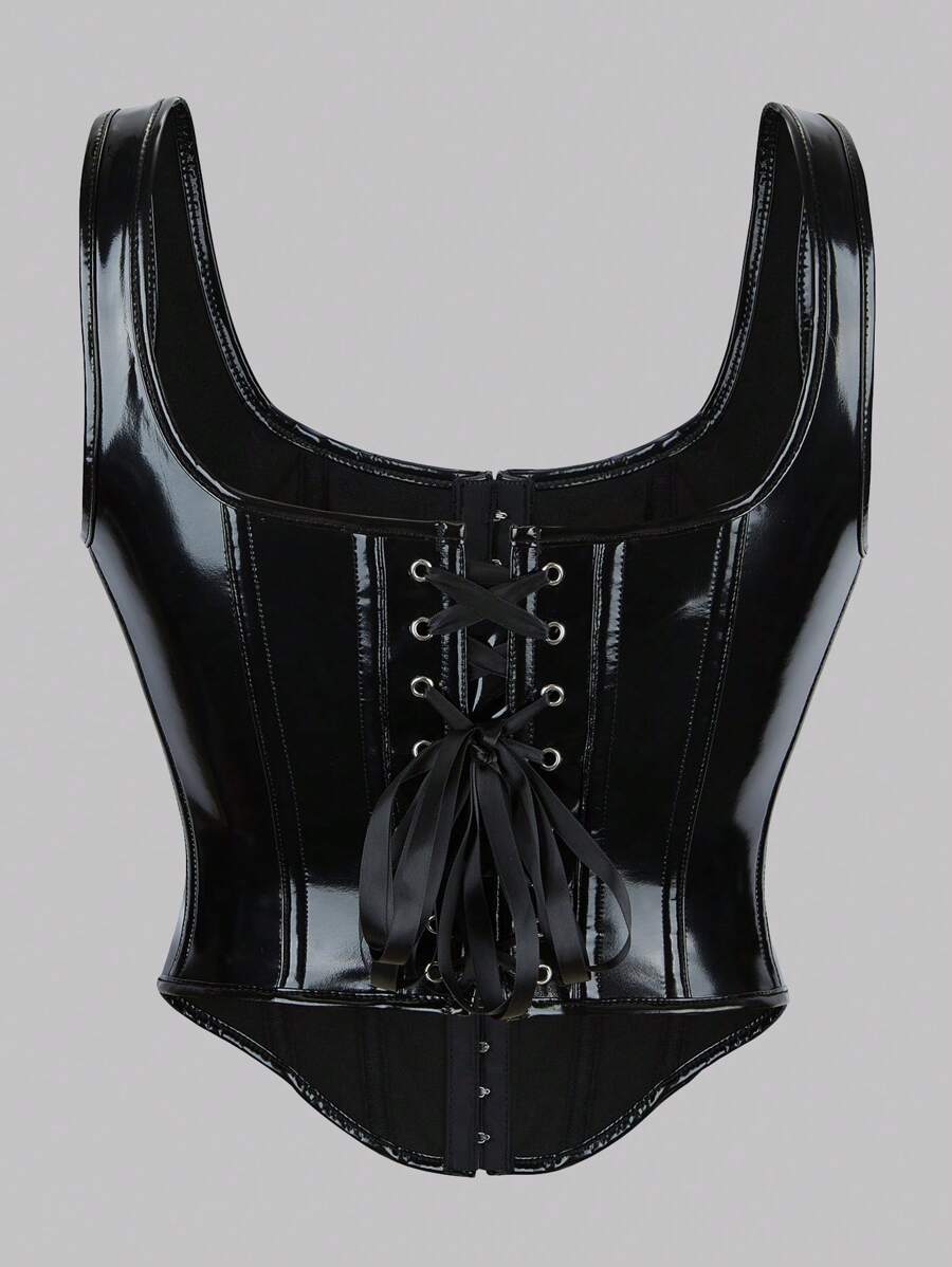 1pc Women's European & American Sexy Shiny PU Leather Solid Color Punk ...