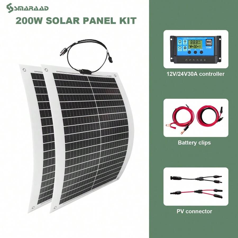 Smaraad Renewable 100W 200W Solar Panel Set 18V Solar Cell With 30A ...