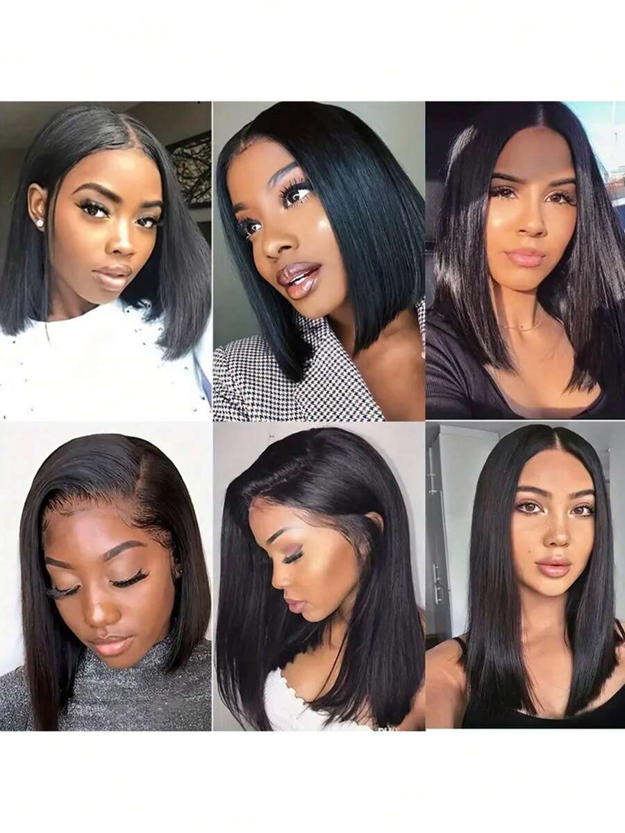 Perruque Bob sans colle de 16 pouces, cheveux humains pré-coupés, perruque frontale en dentelle ...