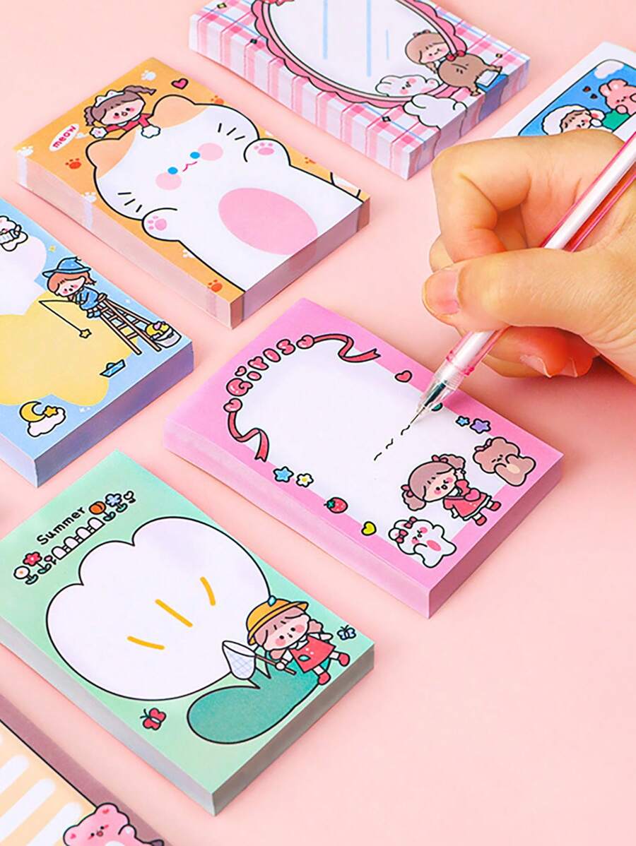 8pcs Cartoon Doodle Girl Sticky Notes Ins Girly Heart Memo Pad Student ...