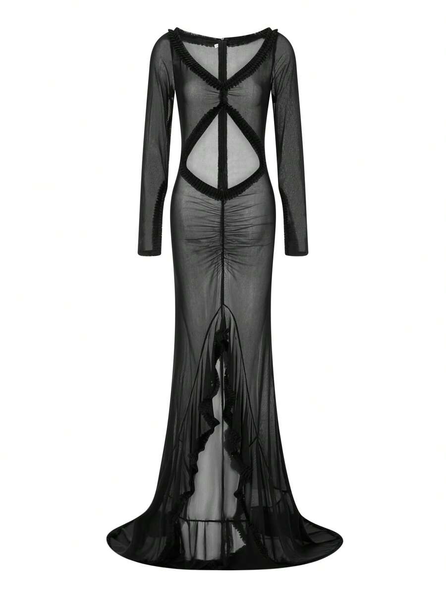 Women's Babydoll Lingerie Long Sleeve V Neck Chemise Mesh Nightwear ...