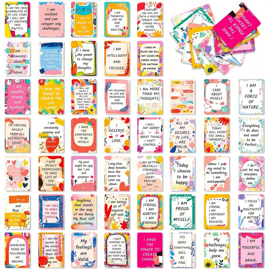 50 Motivational And Positive Affirmation Cards With Colorful Designs ...