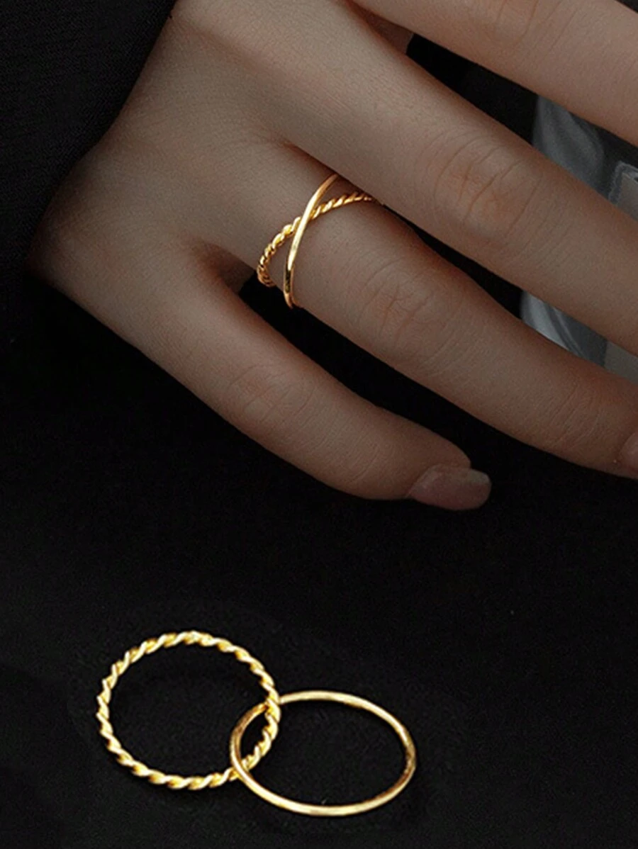 1pc High-End Minimalist Unique Braided Double Loop Stacking Midi Finger ...