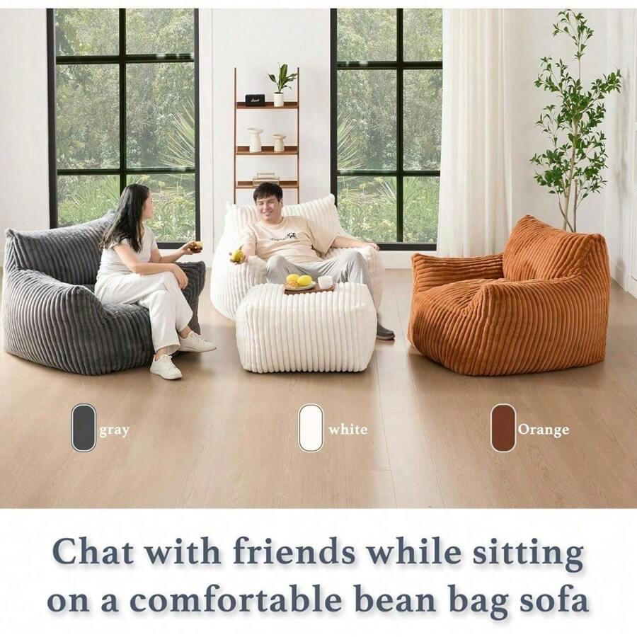 Giant Plush Bean Bag Chair For Adults With Armrests - Oversized Comfy ...