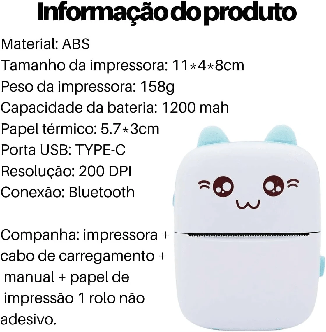 Mini Portable Blue Cat Printer 200dpi - Photos, Labels, Notes +1 ...