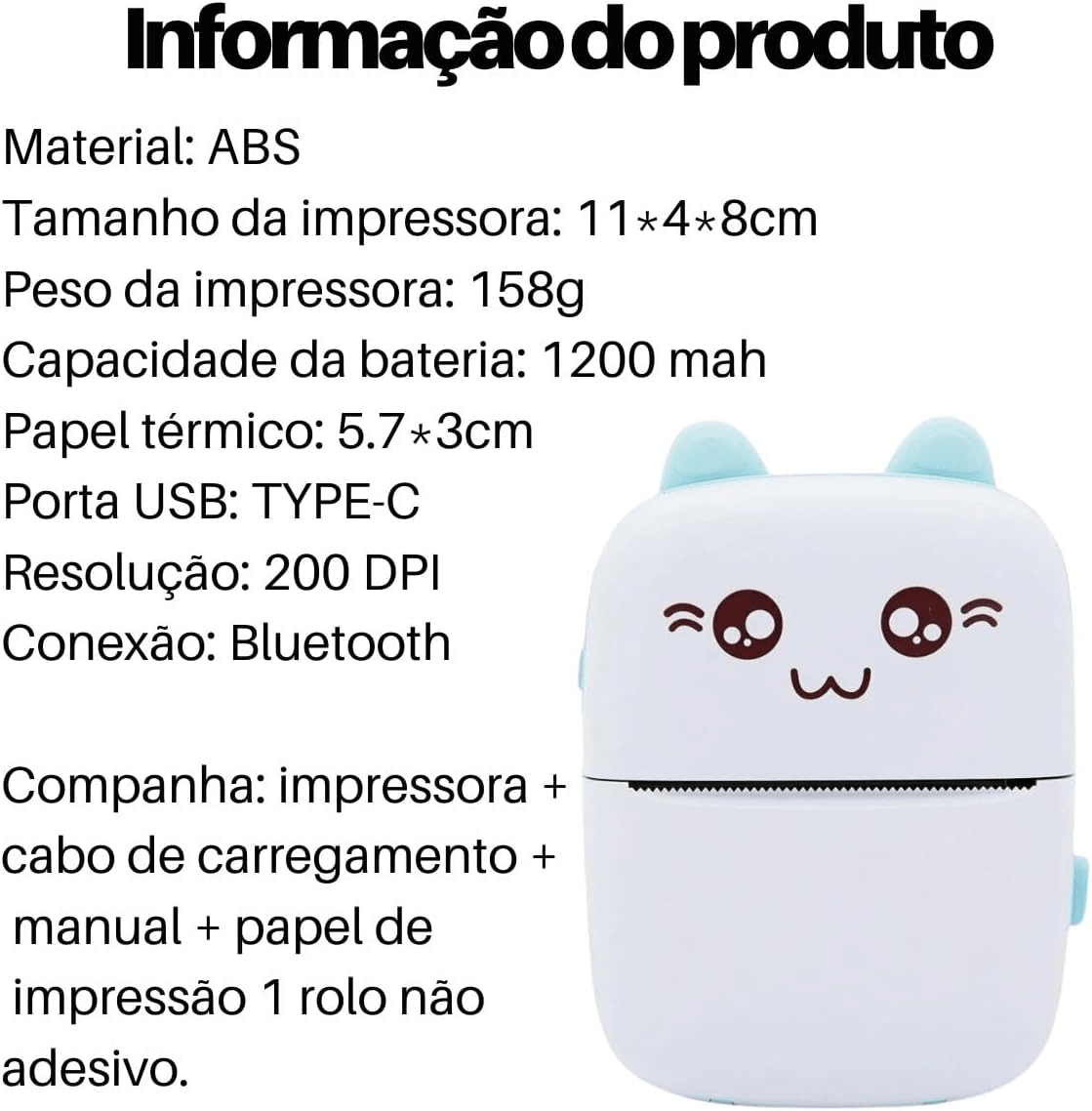 Mini Portable Blue Cat Printer 200dpi - Photos, Labels, Notes +1 ...