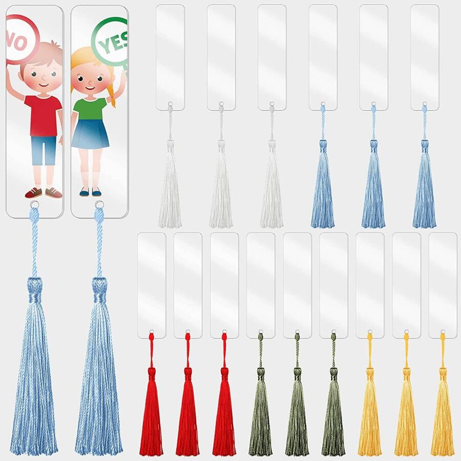50pcs Clear Acrylic Colorful Tassel Blank Bookmarks, Transparent ...